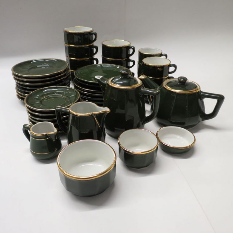 Apilco French Bistro Green/Gold Porcelain Serveware 44 Piece Set ...