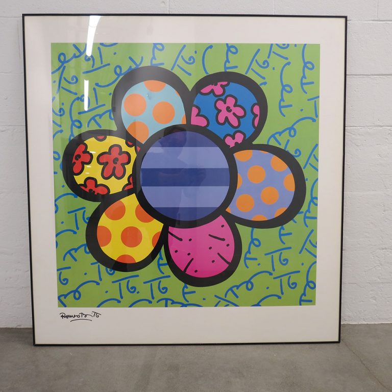 Large Framed Romero Britto Flower Power IV Print Art - Catherine's Loft